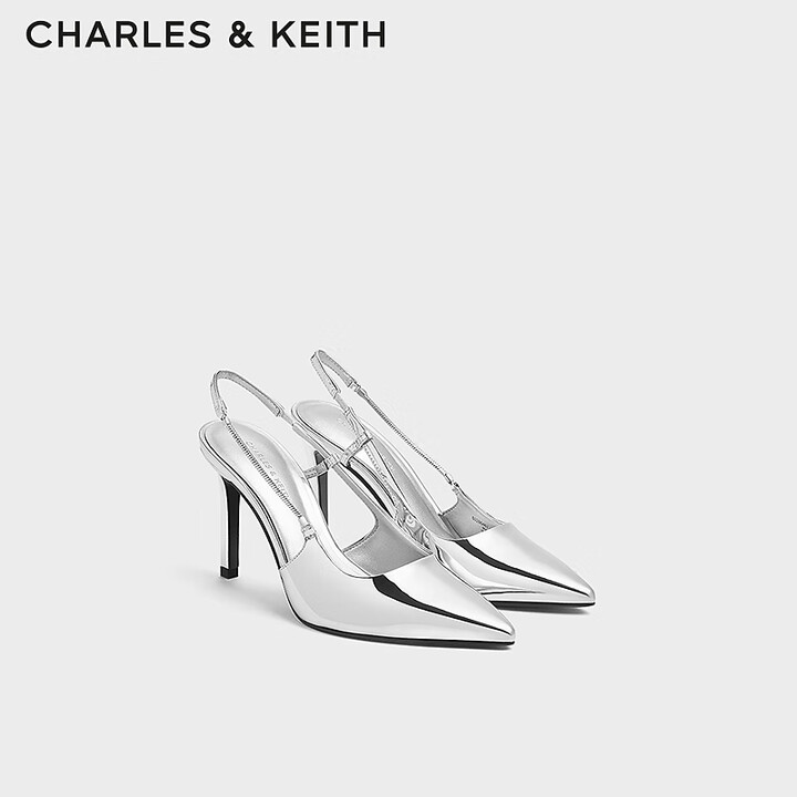 CHARLES&KEITH气质通勤高跟尖头链条凉鞋生日礼物女神节礼物送女友CK1-60280467 Silver银色 35 （225）【图片 ...