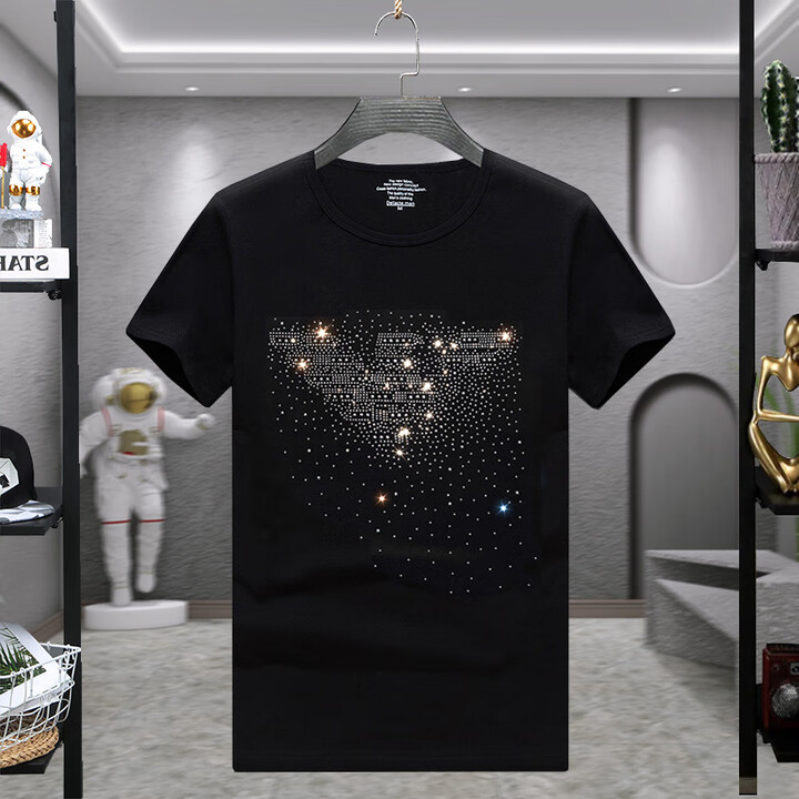 美人头瓦萨琪瓦萨琪男士夏季上衣烫钻美杜莎短袖T恤男纯棉大码半袖青年修身 a801黑色 均码 s 90-105斤【图片 价格 品牌 报价】-京东