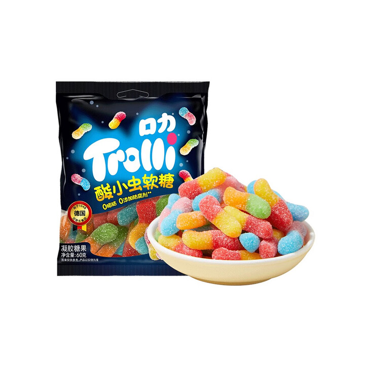 Trolli口力酸小虫软糖60gX10包儿童分享奖励水果味糖酸砂糖毛毛虫橡皮糖 20包60g*20【图片 价格 品牌 报价】-京东