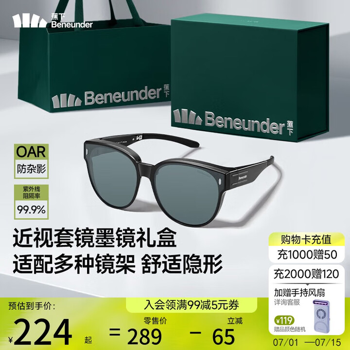 【蕉下圆框折叠近视套镜FO32324】蕉下（beneunder）墨镜礼盒近视可戴墨镜太阳镜套镜可折叠方圆大框驾送父亲礼物【行情 报价 价格 评测】-京东