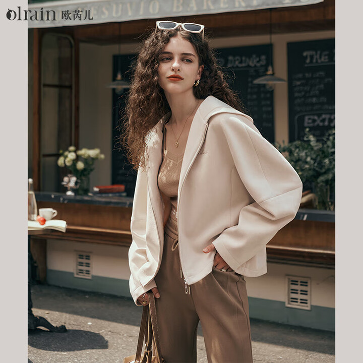 【OlrainO23QW85011】Olrain欧芮儿麂皮绒连帽短外套女装秋季休闲上衣 奶油杏（第二批次） L【行情 报价 价格 评测】-京东