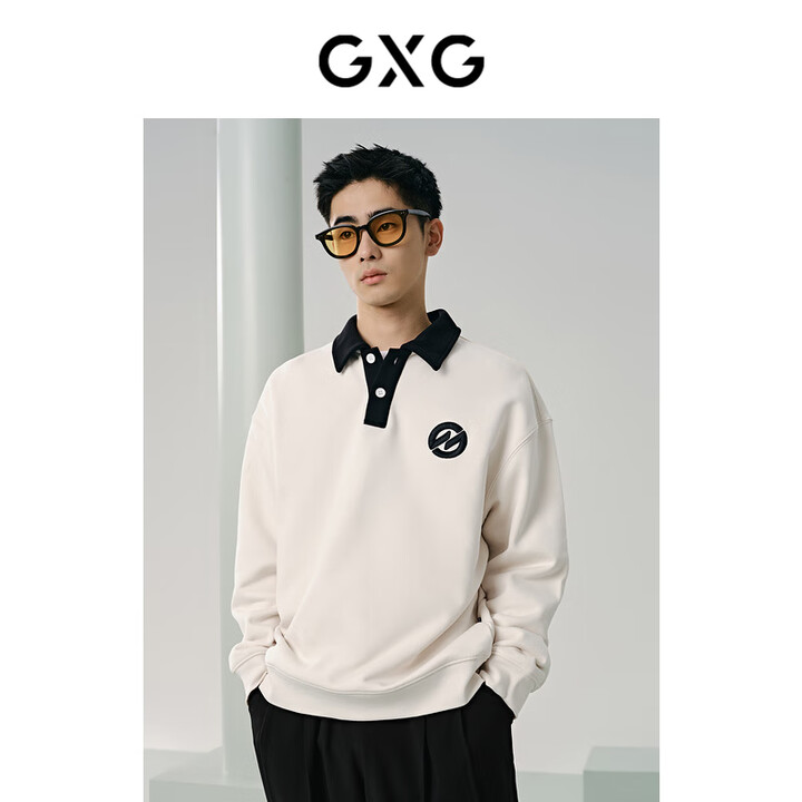 【GXGGFD13104291】GXG男装 多色撞色设计翻领卫衣男士 2024年春季 米白 170/M【行情 报价 价格 评测】-京东