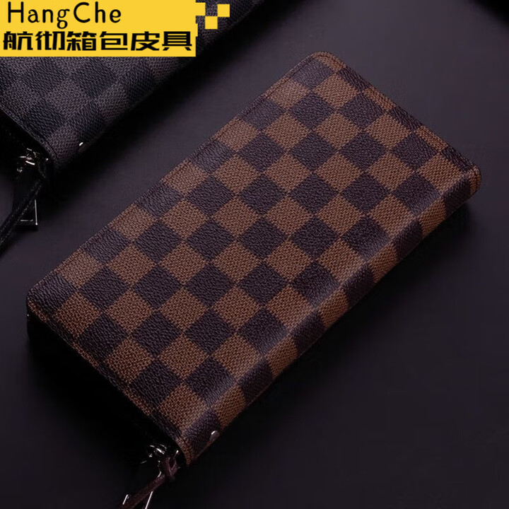叶余男士手拿包2025新款棋盘格多卡位大容量长款钱包时尚手抓包 咖啡色19.5*10*2.5cm【图片 价格 品牌 报价】-京东