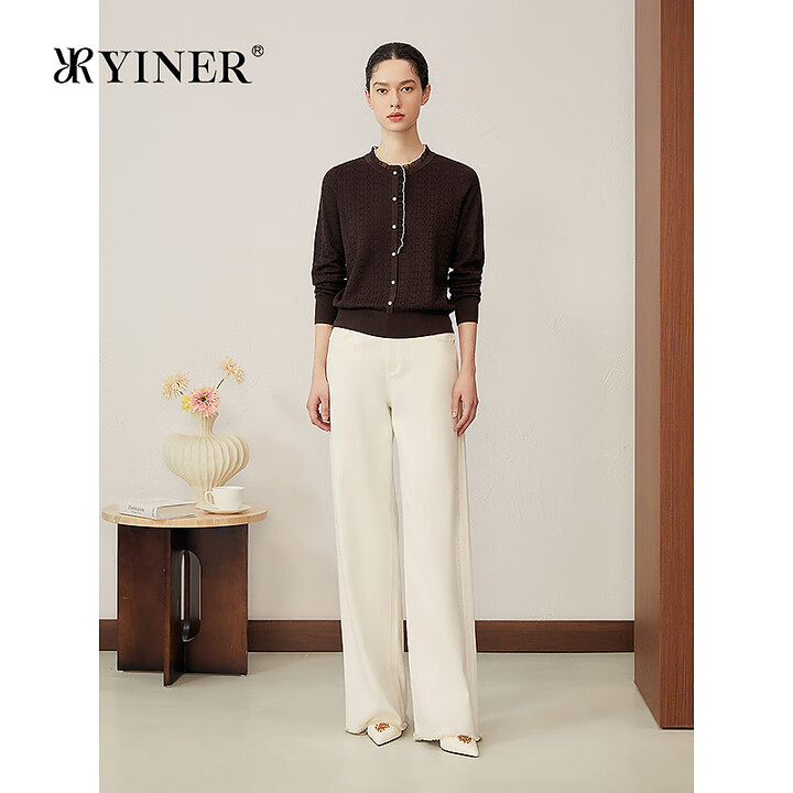 音儿（YINER）【新中式】YINER音儿专选2025秋季新款木百合花型提花针织衫 咖啡色 XL【图片 价格 品牌 报价】-京东