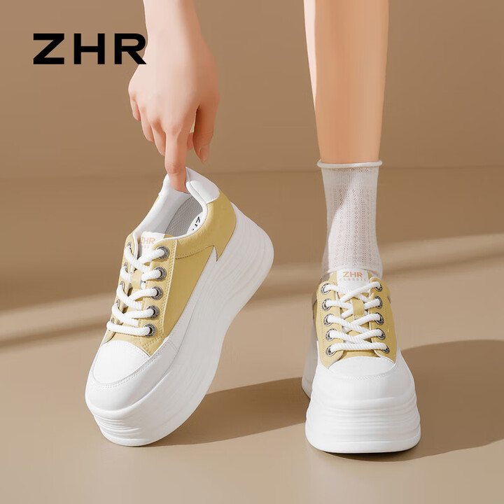 【ZHR休闲鞋】ZHR板鞋女厚底内增高轻便时尚小白鞋小个子百搭休闲鞋女 KS158黄色36【行情 报价 价格 评测】-京东