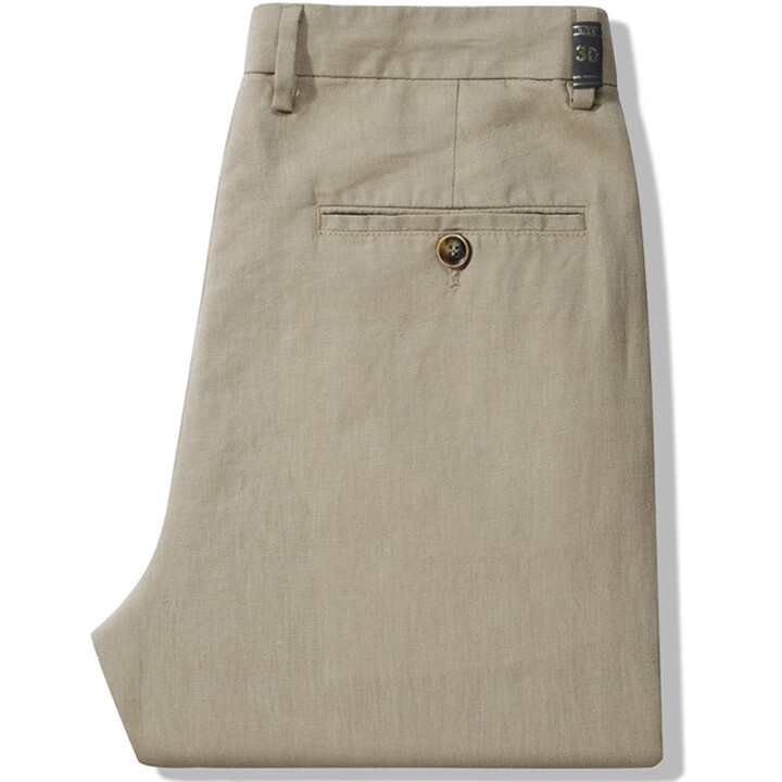 JEEP SPIRIT进口100%纯亚麻裤子男夏季薄款高端商务直筒麻料长裤免烫休闲裤男 卡其色 29 (2.2尺腰围74cm)【图片 价格 ...