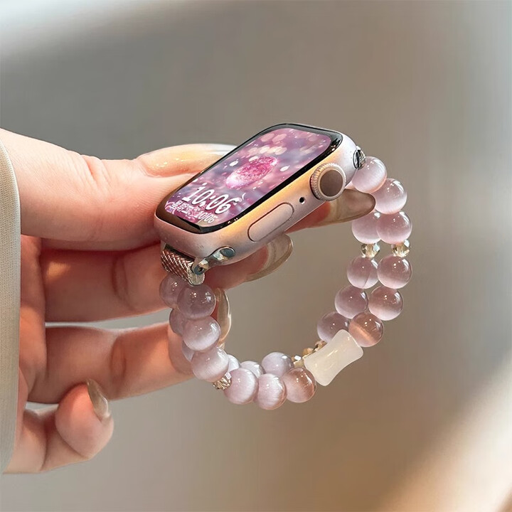 炫戴适用苹果手表s11表带s10金属iwatch s9/s8/s7猫眼石串珠AppleWatch6/5/4运动男女款se3保护壳夏天 猫眼石 ...