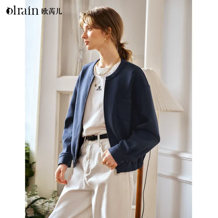 【OlrainGM57CW96001】Olrain欧芮儿美式短外套女装春秋休闲开衫上衣 藏青色（第二批次） L【行情 报价 价格 评测】-京东
