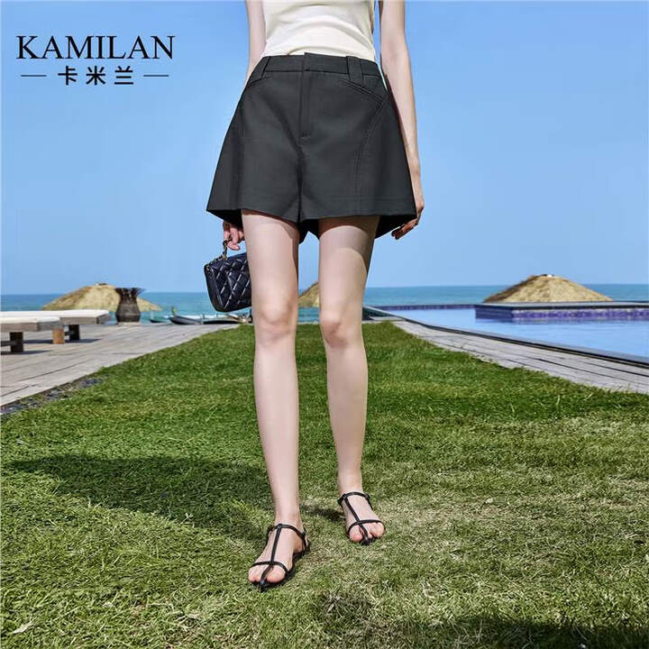 卡米兰（kamilan）气质直筒短裤休闲宽松女夏新款2025独特超好看高腰显瘦裤子 黑色 S【图片 价格 品牌 报价】-京东