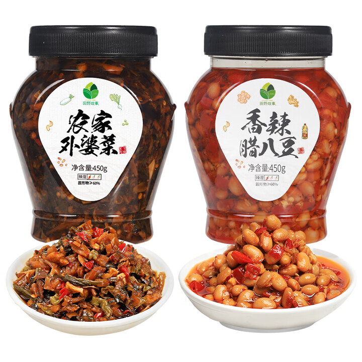 【田野故事田野故事 外婆菜450g+腊八豆450g】田野故事 外婆菜450g+腊八豆450g 湖南特产下饭拌面粥酱豆子香辣【行情 报价 价格 ...