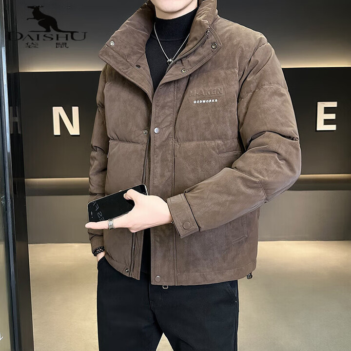 袋鼠（DAISHU）羽绒服男士防寒白鸭绒羽绒服男冬季潮牌立领修身短款冬装加厚外套 卡其色【95%】顾客选择 M【图片 价格 品牌 报价】-京东