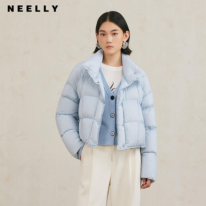 NEELLY纳俪商场同款冬季新款白鸭绒短款舒芙蕾轻法风羽绒服外套女 星光蓝 S【图片 价格 品牌 报价】-京东