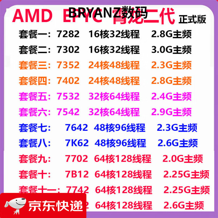AMD霄龙EPYC 7K62 7542 7532 7R32 7302 7742 7H12 7B12 7B13 CPU EPYC 7542 32 ...