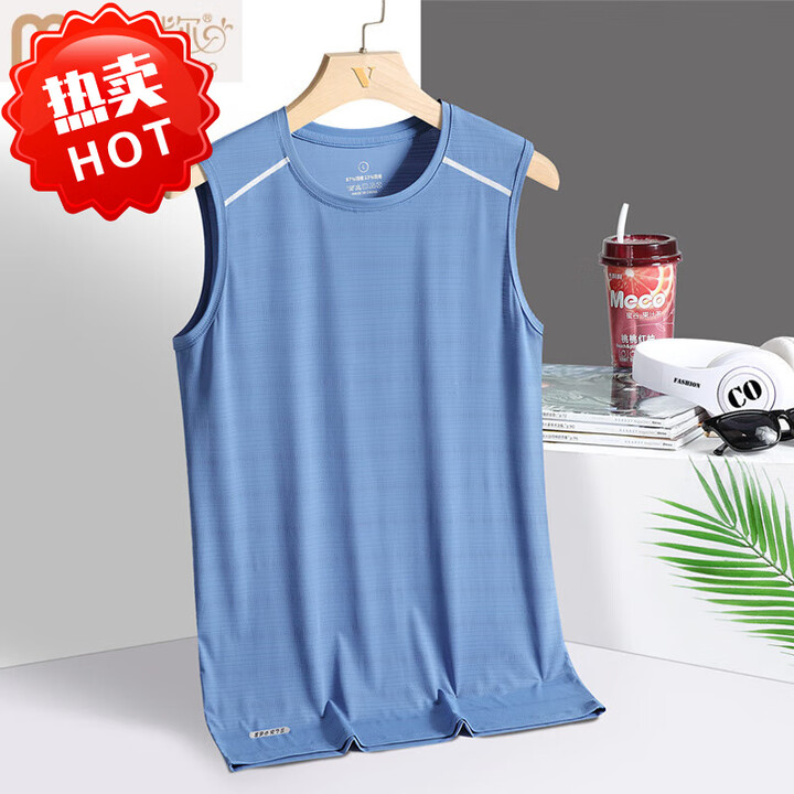 vnxifm冰丝背心男夏季薄款胖子大尺码运动健身汗衫宽松无袖t恤速干打底 蓝色 L 90-110斤【图片 价格 品牌 报价】-京东