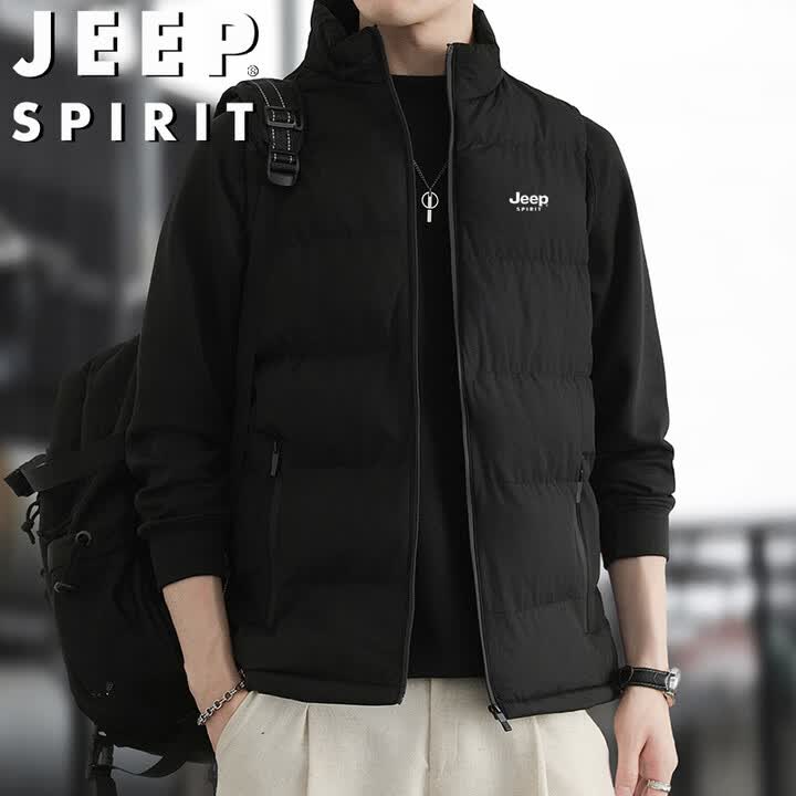 【JEEP SPIRITLG-A221-MT-2593】JEEP SPIRIT棉马甲男士秋冬季休闲立领宽松保暖百搭上衣 黑色 2XL【行情 ...