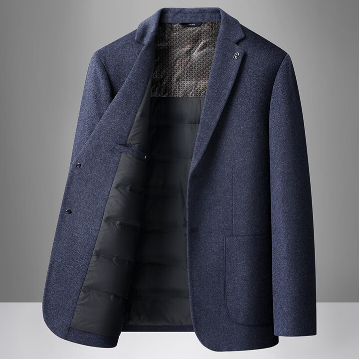 与狼共舞（DANCING WOLVES）男式休闲西装2025秋冬轻奢商务羊毛呢单西中青年鹅绒内胆保暖外套 宝蓝色 M 170【图片 价格 品牌 ...