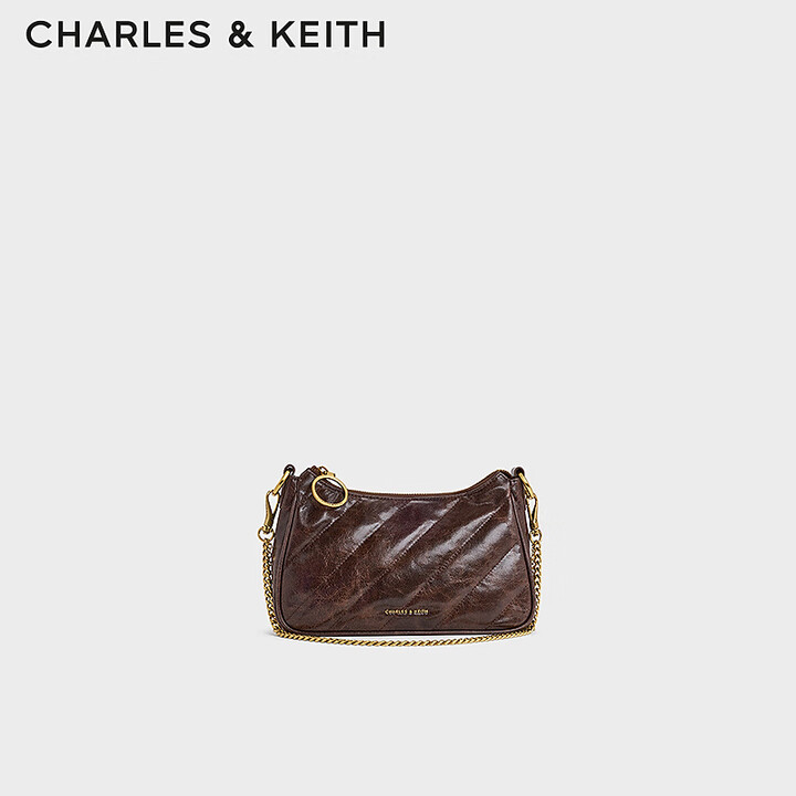 CHARLES&KEITH多背法链条腋下包斜挎包女新年生日礼物送女友CK2-80151347-3 Distressed Coffee咖啡色 M ...