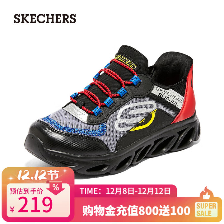 斯凯奇（Skechers）Slip ins闪穿鞋秋季儿童鞋男童运动403840L 黑色/多彩色/BKMT 35【图片 价格 品牌 报价】-京东