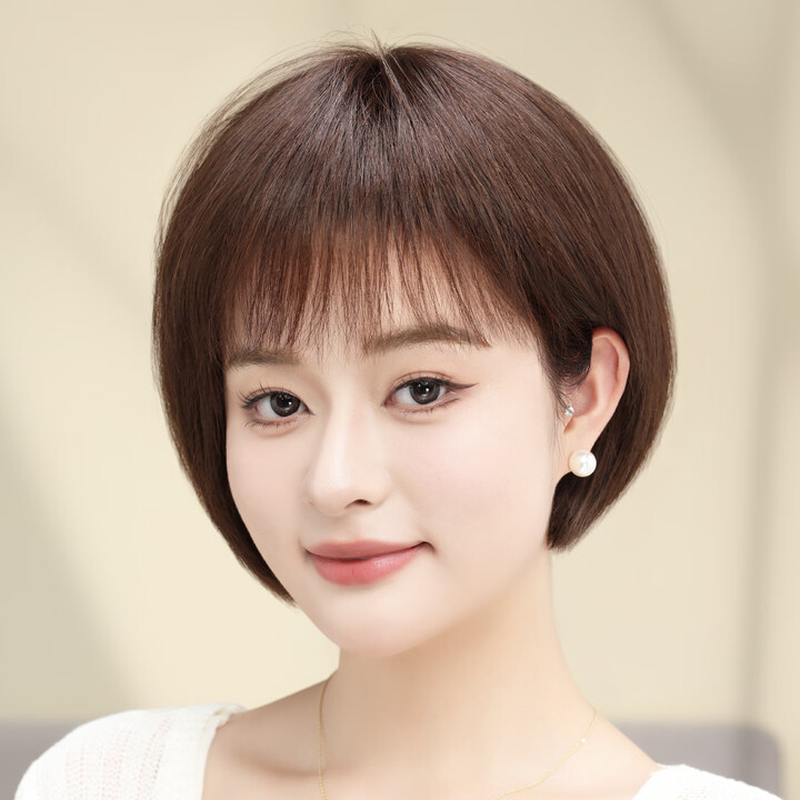 发丽俏假发女真发自然全头套真人发丝波波头挂耳短发中老年假发妈妈款 真发/递针头顶 深棕色 短发 M【图片 价格 品牌 报价】-京东
