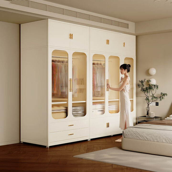 RSRDDY钢制衣柜家用卧室金属简易组装2025新款奶油小户型大衣橱全钢 宽200深50 双组合 八门 阳光门 带二抽【图片 价格 品牌 报价】-京东