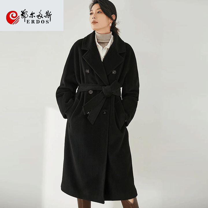 1436 ERDOS鄂尔多斯经典驼色双面羊绒大衣女2025新中长款双排扣羊毛毛呢外套 纯黑 XS【图片 价格 品牌 报价】-京东