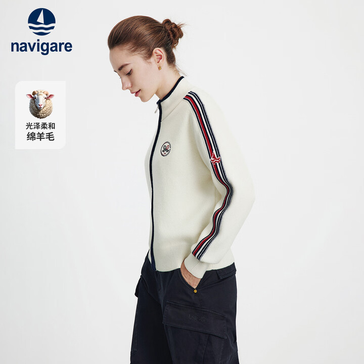 【Navigare2334095511】纳维凯尔意大利小帆船25秋冬新款女士立领针织开衫条纹毛衣外套2334095511【行情 报价 价格 ...