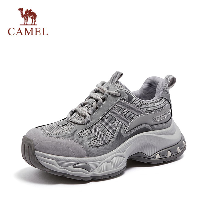 【骆驼（CAMEL）老爹鞋】骆驼（CAMEL）老爹鞋女舒适网面拼接厚底运动休闲鞋 L26S283091 银色 38【行情 报价 价格 评测】-京东