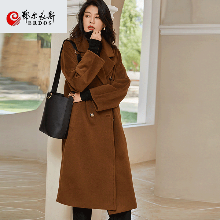 1436 ERDOS鄂尔多斯经典驼色双面羊绒大衣女2025新中长款双排扣羊毛毛呢外套 焦糖色 XS【图片 价格 品牌 报价】-京东