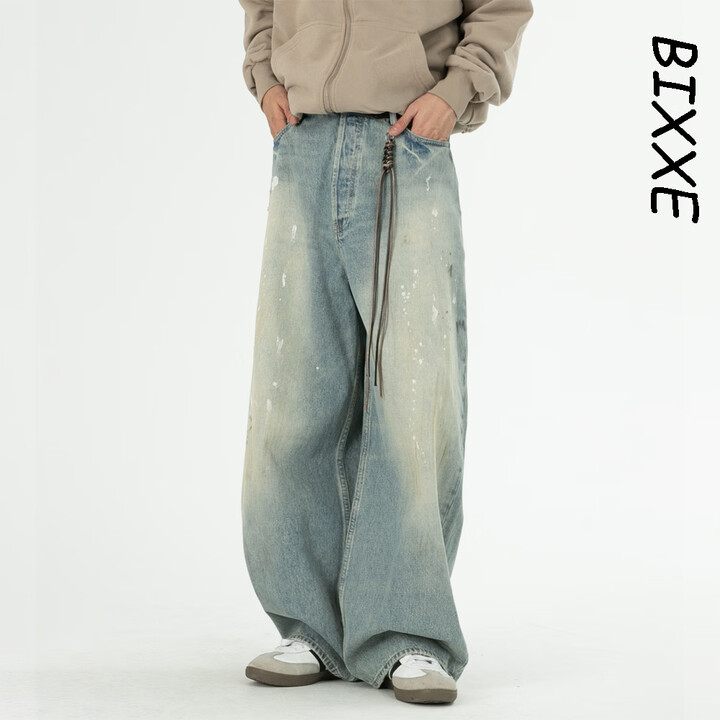 BIXXE泼墨水洗牛仔裤男款2025春秋季新款美式vibe宽松直筒阔腿休闲长裤 浅蓝色 常规 XL【图片 价格 品牌 报价】-京东