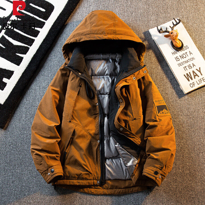 皮尔卡丹（pierre cardin）加厚防风冲锋款外套男士秋冬保暖白鸭绒羽绒夹克外套男冬季 焦糖色 XL 【适合131-145斤】【图片 ...