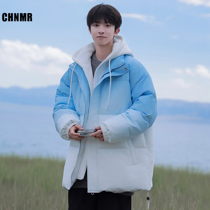CHNMR2026新款冬季羽绒棉服男士防寒加厚保暖袄子渐变假两件棉衣 蓝色【连帽款】 L _【体重125-140斤】【图片 价格 品牌 报价】-京东