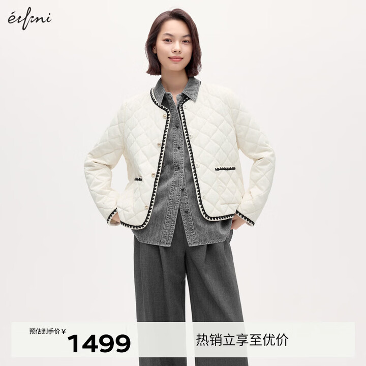 伊芙丽（eifini）伊芙丽全羊绒内胆轻奢小香风设计感衬衫棉服女外套2024秋季新款 米色 M 160/84A【图片 价格 品牌 报价】-京东