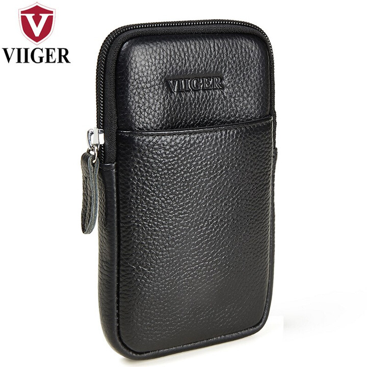帷格（VIIGER）6.9英寸真皮牛皮手机腰包男穿皮带竖款薄款单层苹果16/17 pro max 黑色 内尺寸：高16.8×宽9.5×厚1cm ...