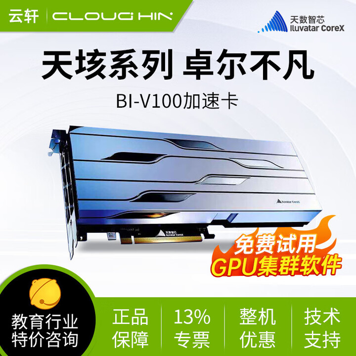 cloud hin天数智芯 BI-V100 天垓100 加速卡通用GPU通用计算人工智能AICG智能制造显卡 天垓BI-V100【图片 价格 品牌 报价】-京东