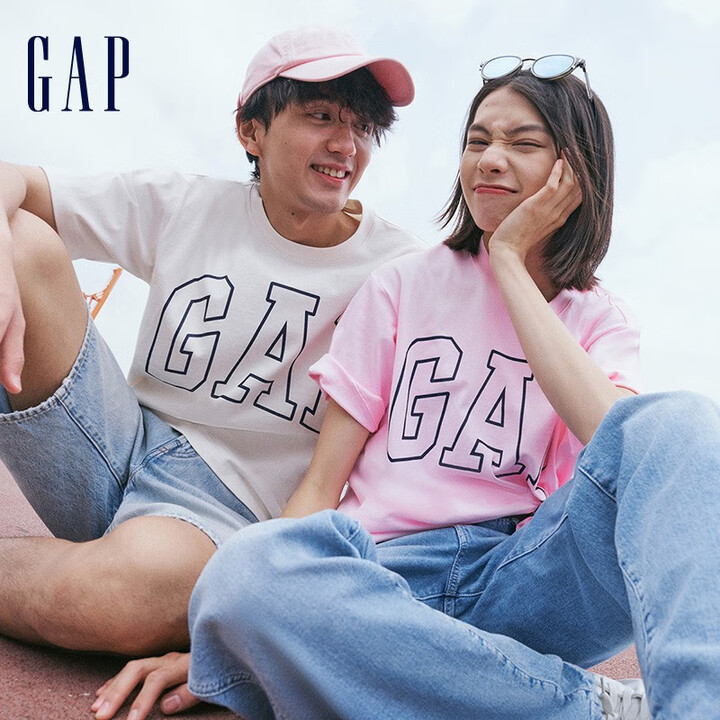 Gap男女装夏季LOGO字母纯棉短袖重磅T恤809021美式复古水洗棉 粉色 185/108A(XL)【图片 价格 品牌 报价】-京东