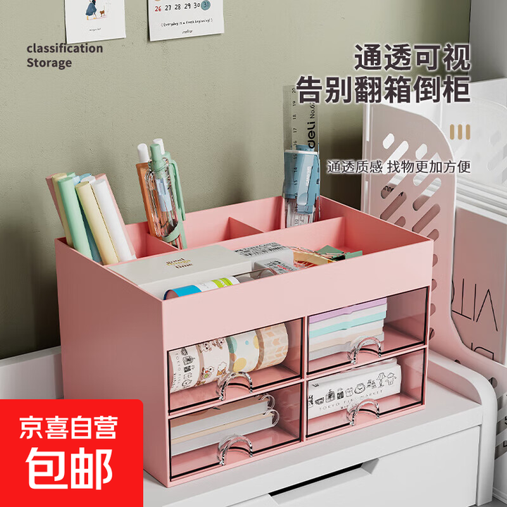 简约高颜值大容量多功能文具盒 办公学生桌面收纳盒 笔具杂物分类储物盒 大容量分区多功能文具收纳盒粉红色【图片 价格 品牌 报价】-京东