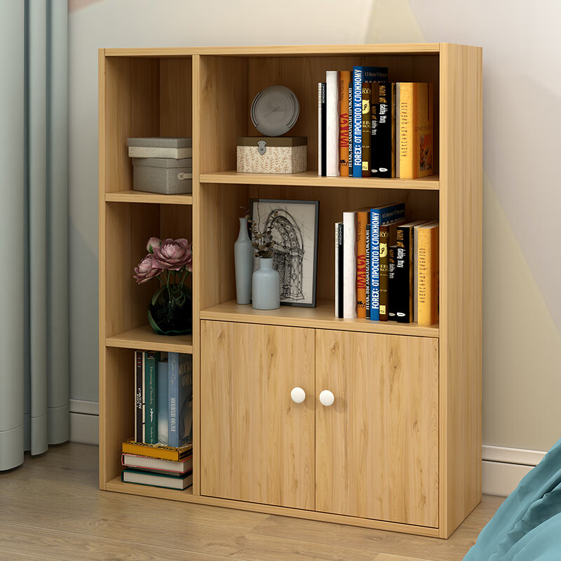 木以成居 书柜书架落地带门 简易简约储物收纳柜子 仿实木色LY-4195N-融创集采商城
