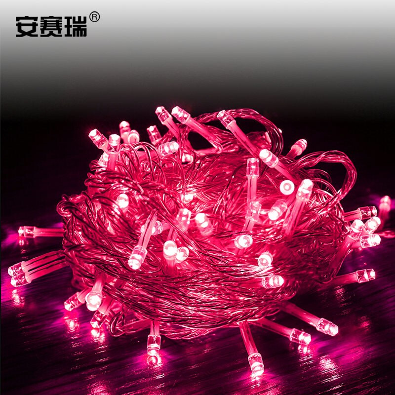 安赛瑞 LED串灯 满天星LED彩灯闪灯串灯 10米100灯 围栏花园串灯 春节圣诞装饰布置挂灯 粉色 24055-融创集采商城