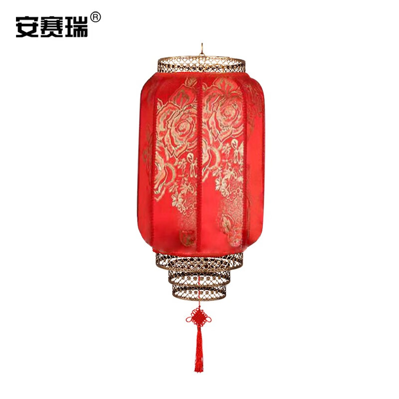 安赛瑞 灯笼 仿羊皮装饰灯笼 元旦新年酒店装饰户外冬瓜大红灯笼 高度80cm 金丝牡丹款 椭圆形 701033-融创集采商城