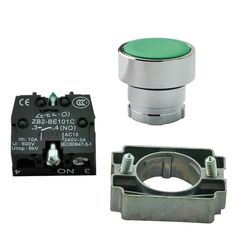 MEIGELIN 平头按钮开关22mm XB2BA31C 金属圆形按钮自复位 1常开1常闭 绿色 1常开-融创集采商城