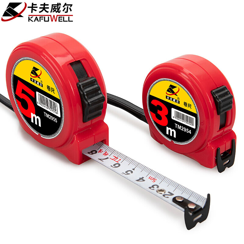 卡夫威尔 钢卷尺 装修测量尺木工尺 自锁式高精准双面刻度公英制盒尺3M*16mm TM2954（ 红黄蓝三色随机发货）-融创集采商城