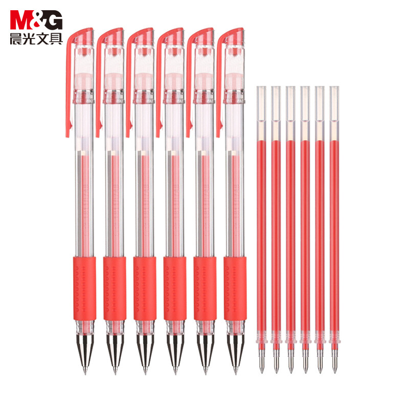 晨光(M&G)文具Q7/0.5mm红色中性笔 经典子弹头签字笔 水笔替芯套装(6支笔+6支芯)HAGP1037-融创集采商城