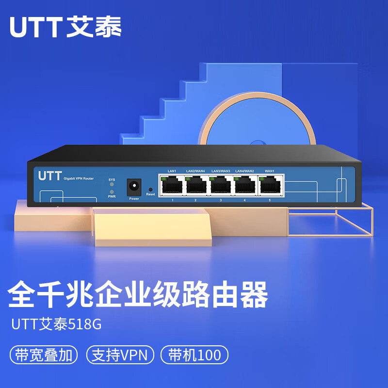 UTT艾泰518G多WAN口企业千兆路由器/带宽叠加/上网行为管理/VPN/防火墙/AC/带机100-融创集采商城