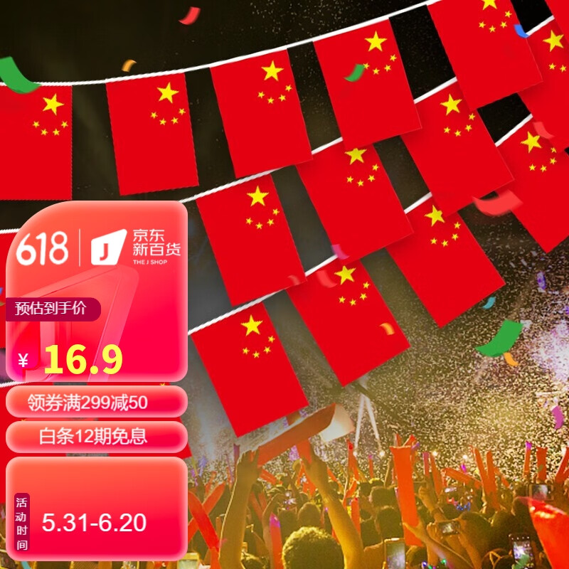 新新精艺 小国旗串旗五星红旗中国红吊旗2条装 小红旗彩旗挂件 办公室商场会议室户外布置横条拉旗-融创集采商城